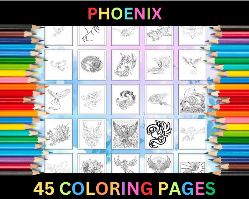 Printable Phoenix Coloring Pages for Kids & Adults | 45 Pages | Digital ...