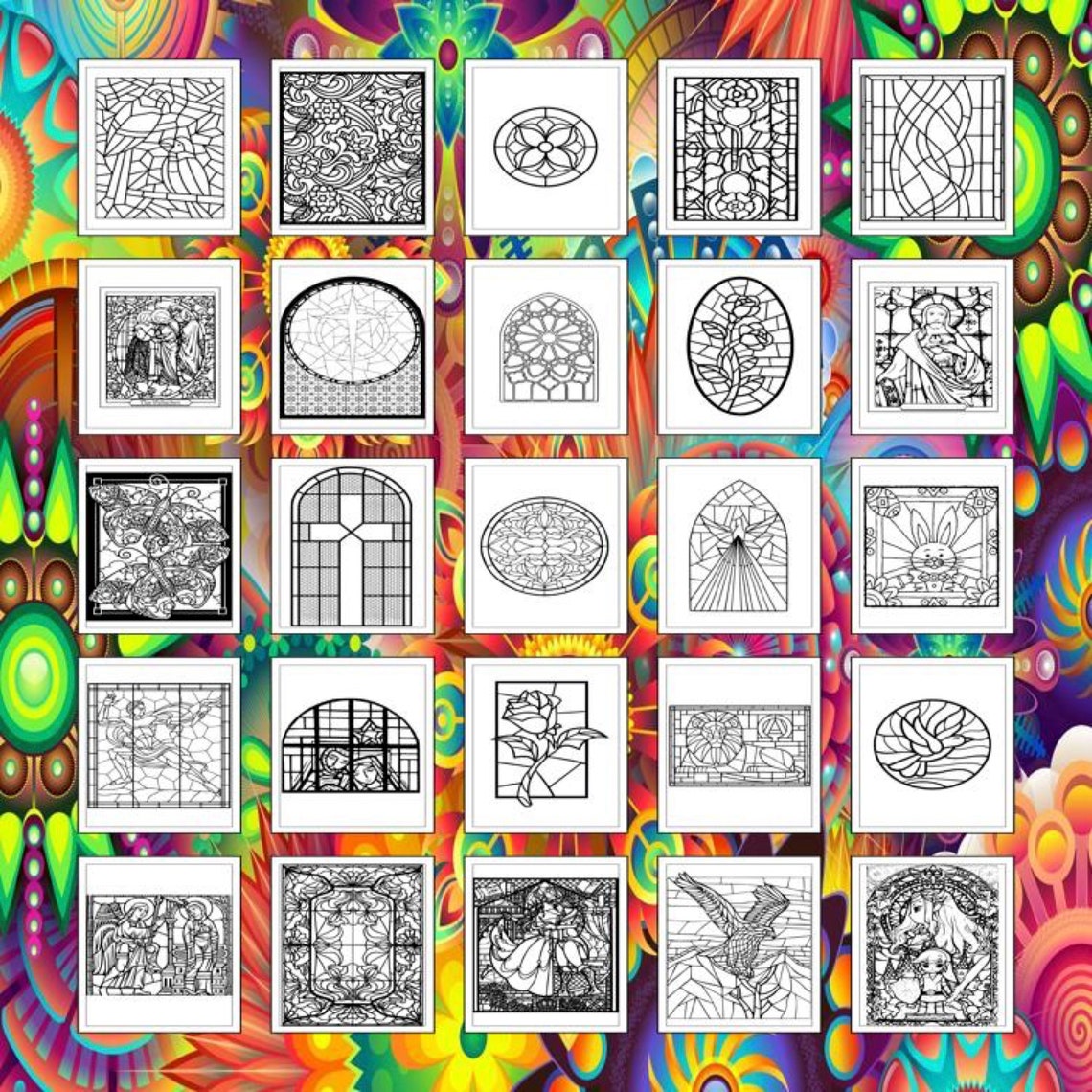 Printable Stained Glass Coloring Pages for Kids and Adults | 90 Pages ...