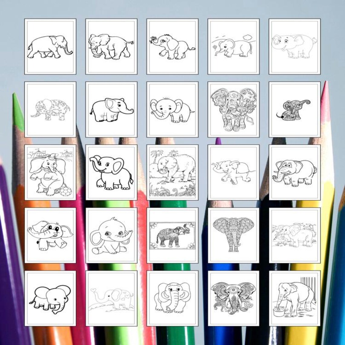 Printable Elephant Coloring Pages for Kids and Adults 100 Pages Instant ...