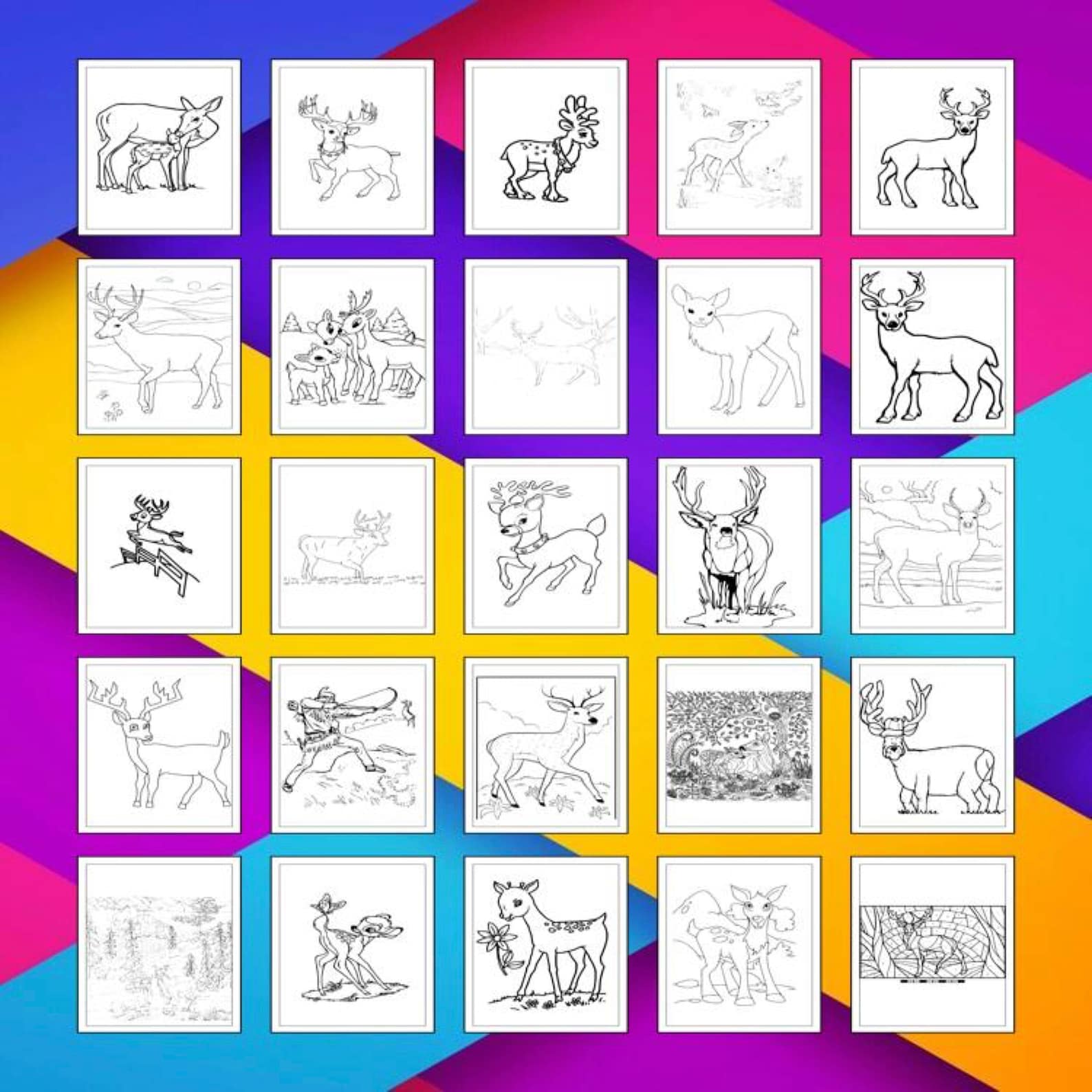 Printable Deer Coloring Pages for Kids and Adults | 100 Pages | Instant ...