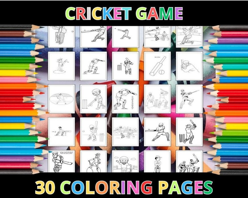 Printable Cricket Game Coloring Pages for Kids & Adults | 30 Pages ...