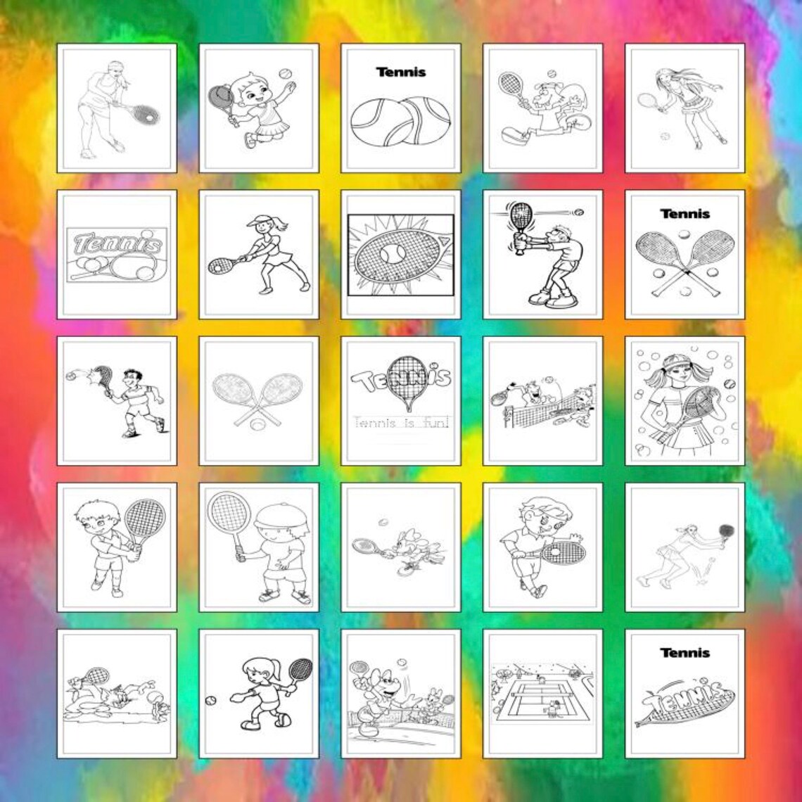 Printable Tennis Coloring Pages for Kids & Adults 70 Pages Instant ...