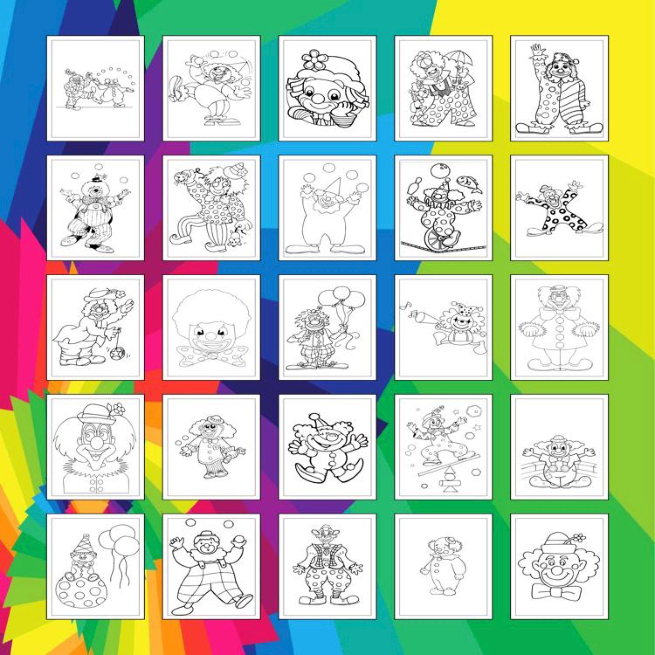 Printable Clown Coloring Pages for Kids and Adults | 90 Pages | Instant ...