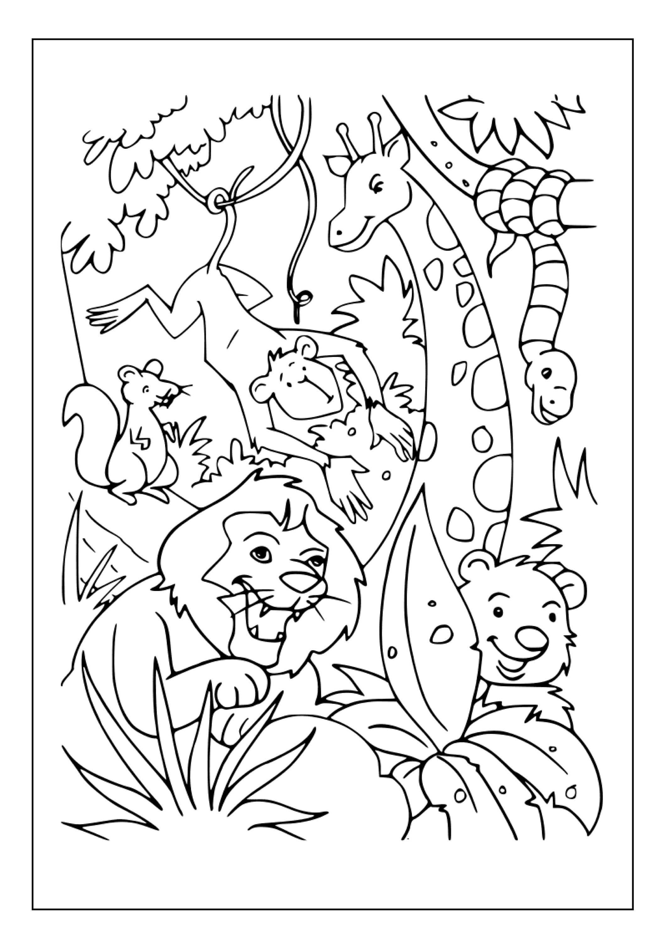 Printable Jungle Animals Coloring Pages for Kids and Adults | 80 Pages ...