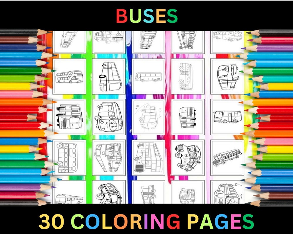Printable Buses Coloring Pages for Kids & Adults | 30 Pages | Instant ...