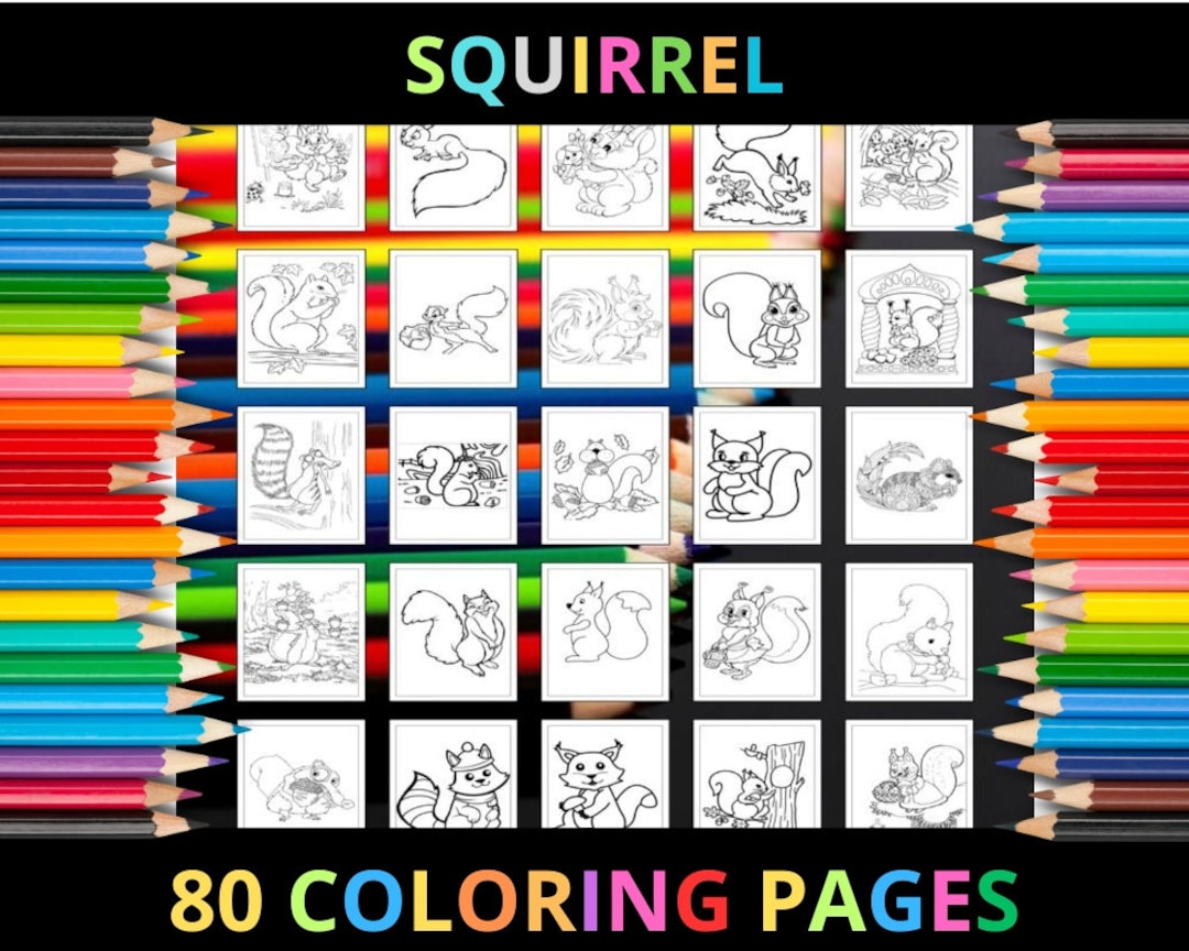 Printable Squirrel Coloring Pages for Kids and Adults 80 Pages Instant ...