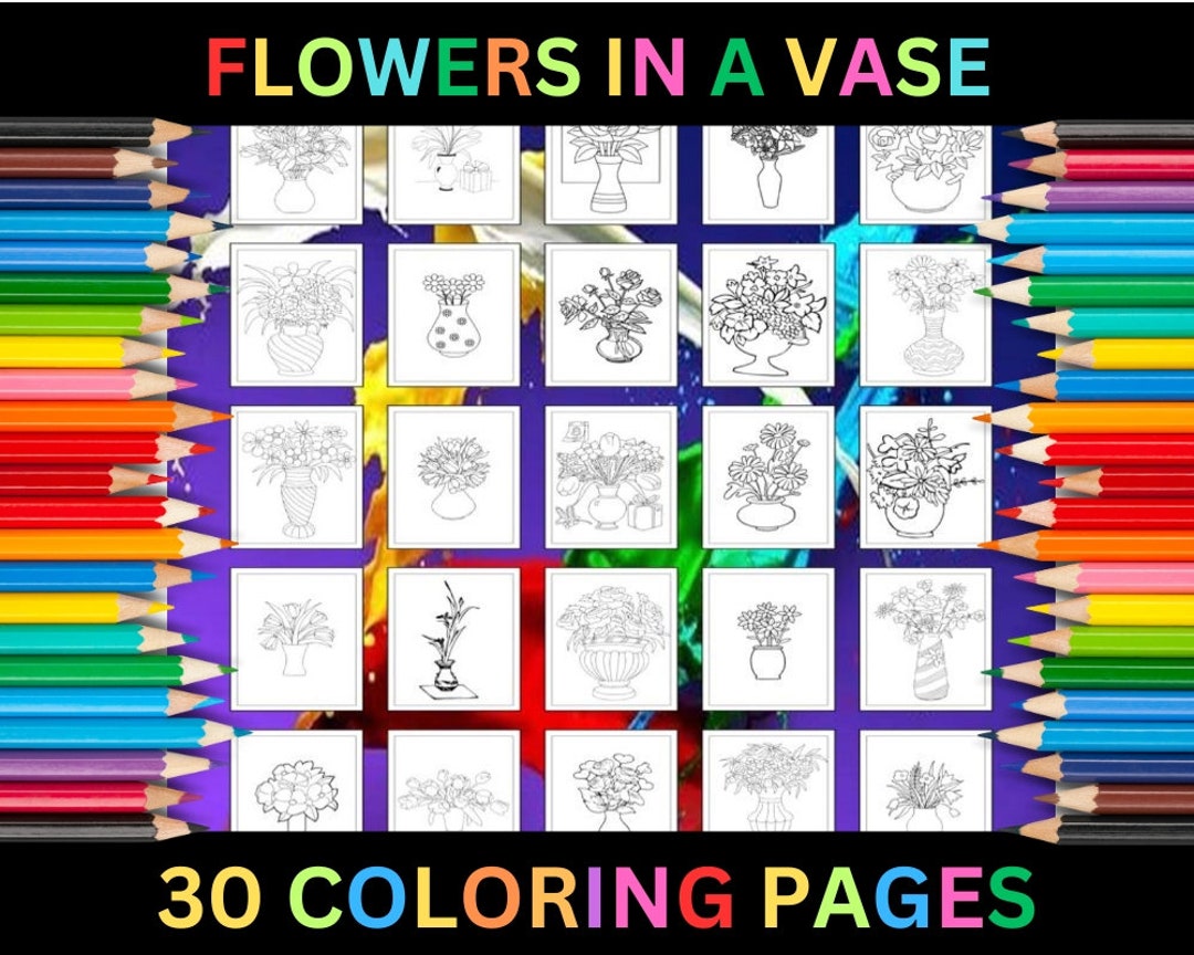 Printable Flowers in A Vase Coloring Pages for Kids & Adults |30 Pages ...