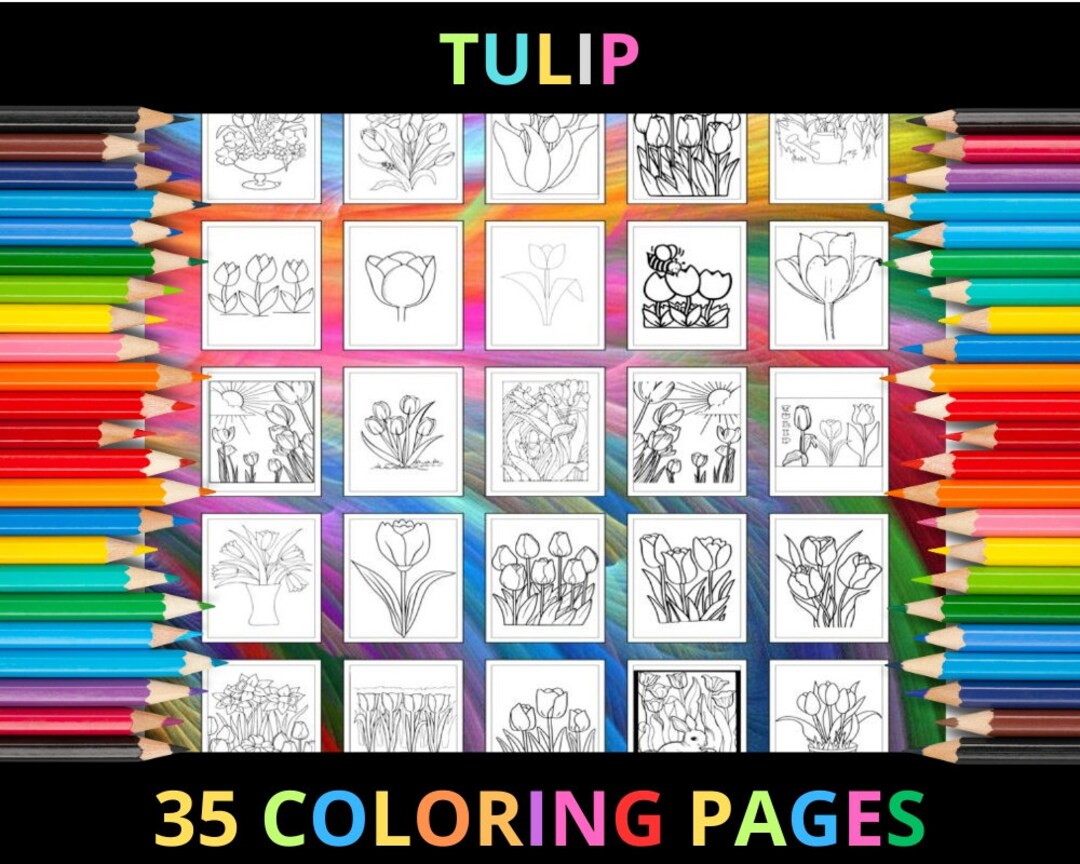 Printable Tulip Coloring Pages for Kids and Adults | 35 Pages | Instant ...