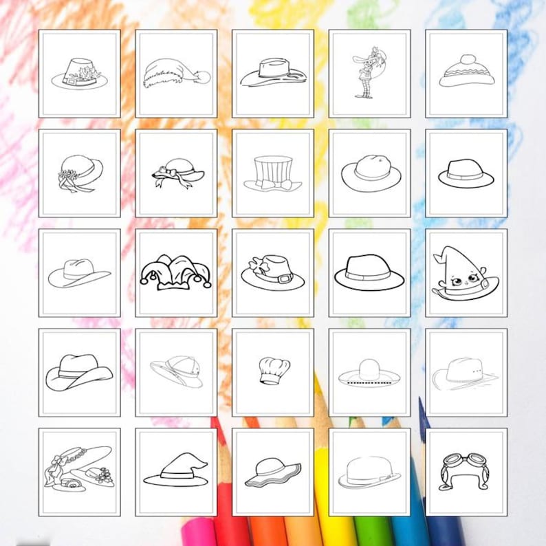 Printable Hat Coloring Pages for Kids and Adults | 90 Pages | Instant ...