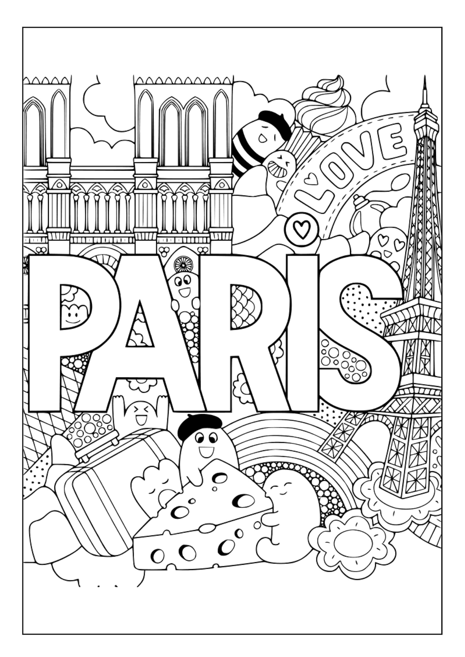 Printable Paris Coloring Pages for Kids & Adults | 35 Pages | Instant ...