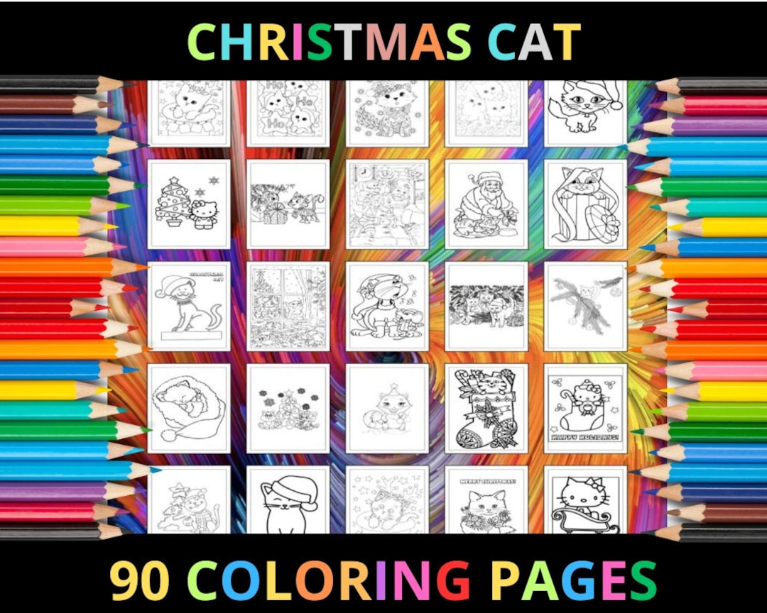 Printable Christmas Cat Coloring Pages for Kids & Adults | 90 Pages ...