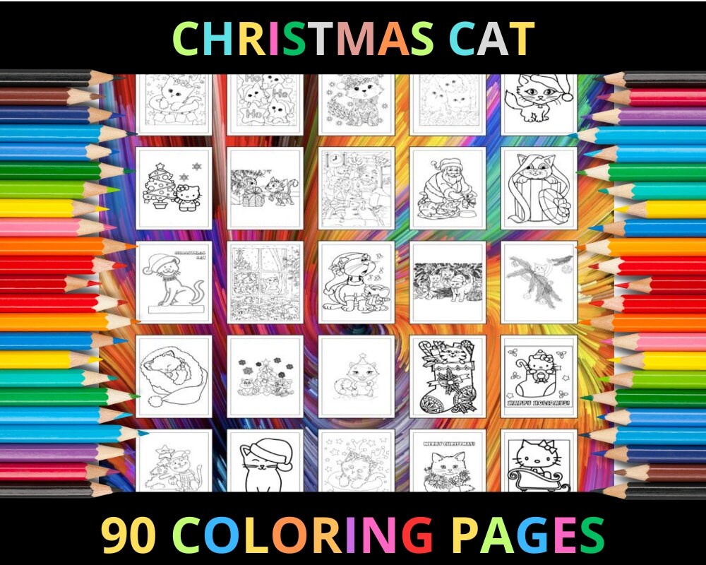 Printable Christmas Cat Coloring Pages for Kids & Adults | 90 Pages ...