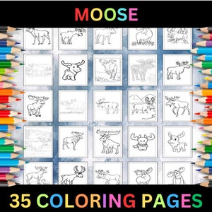Printable Moose Coloring Pages for Kids & Adults | 35 Pages | Instant ...
