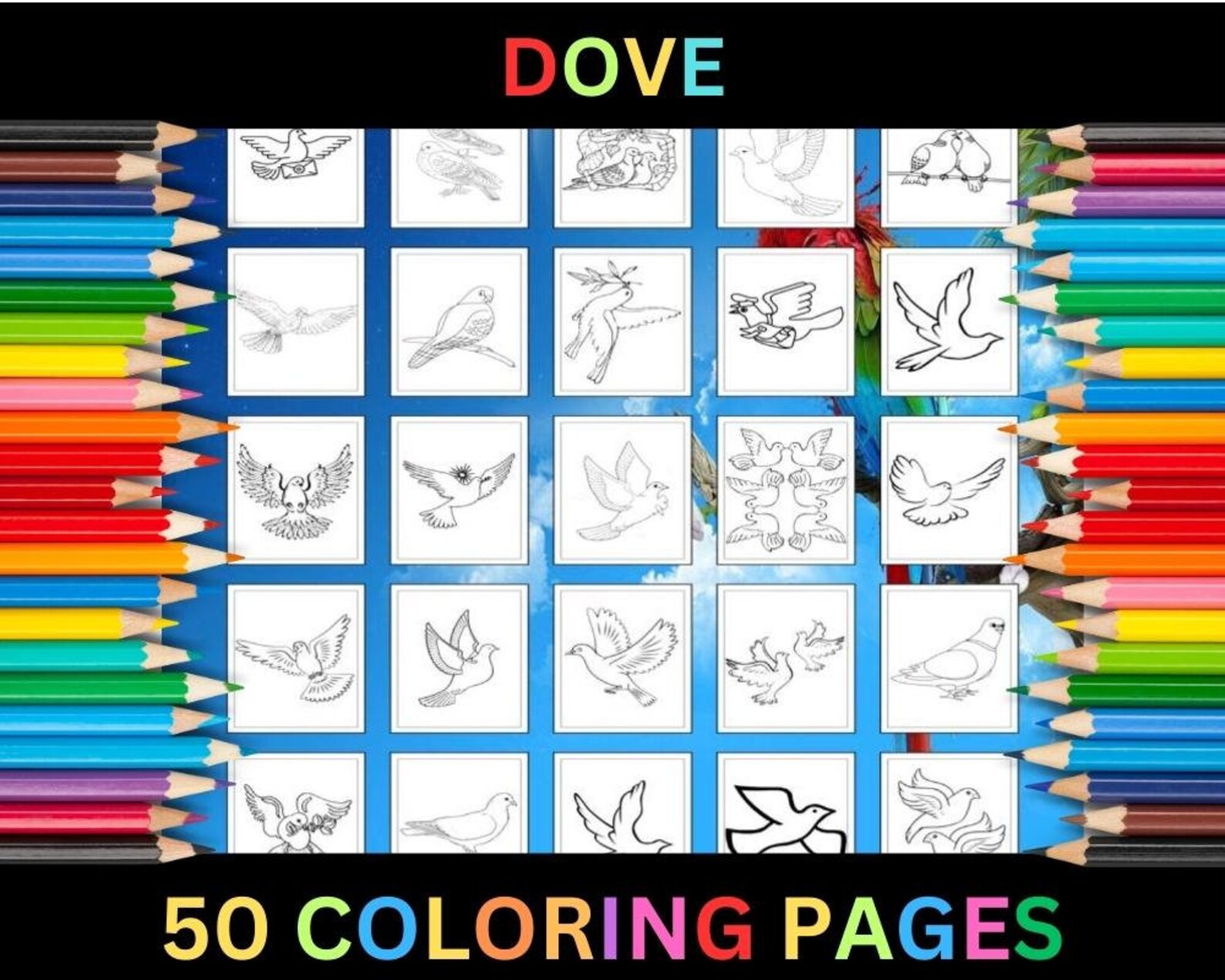 Printable Dove Coloring Pages for Kids & Adults | 50 Pages | Instant ...
