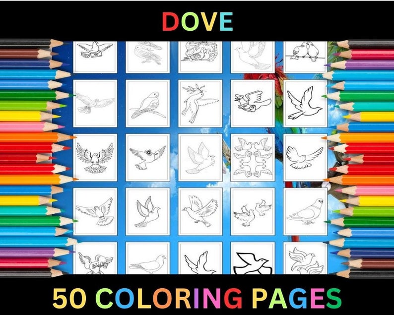 Printable Dove Coloring Pages for Kids & Adults | 50 Pages | Instant ...