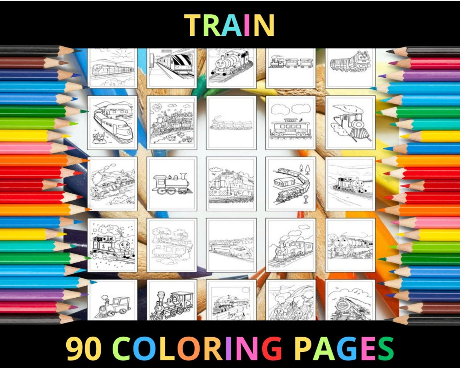 Printable Train Coloring Pages for Kids and Adults | 90 Pages | Instant ...