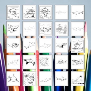 Printable Shark Coloring Pages for Kids & Adults, 100 Pages, Instant ...