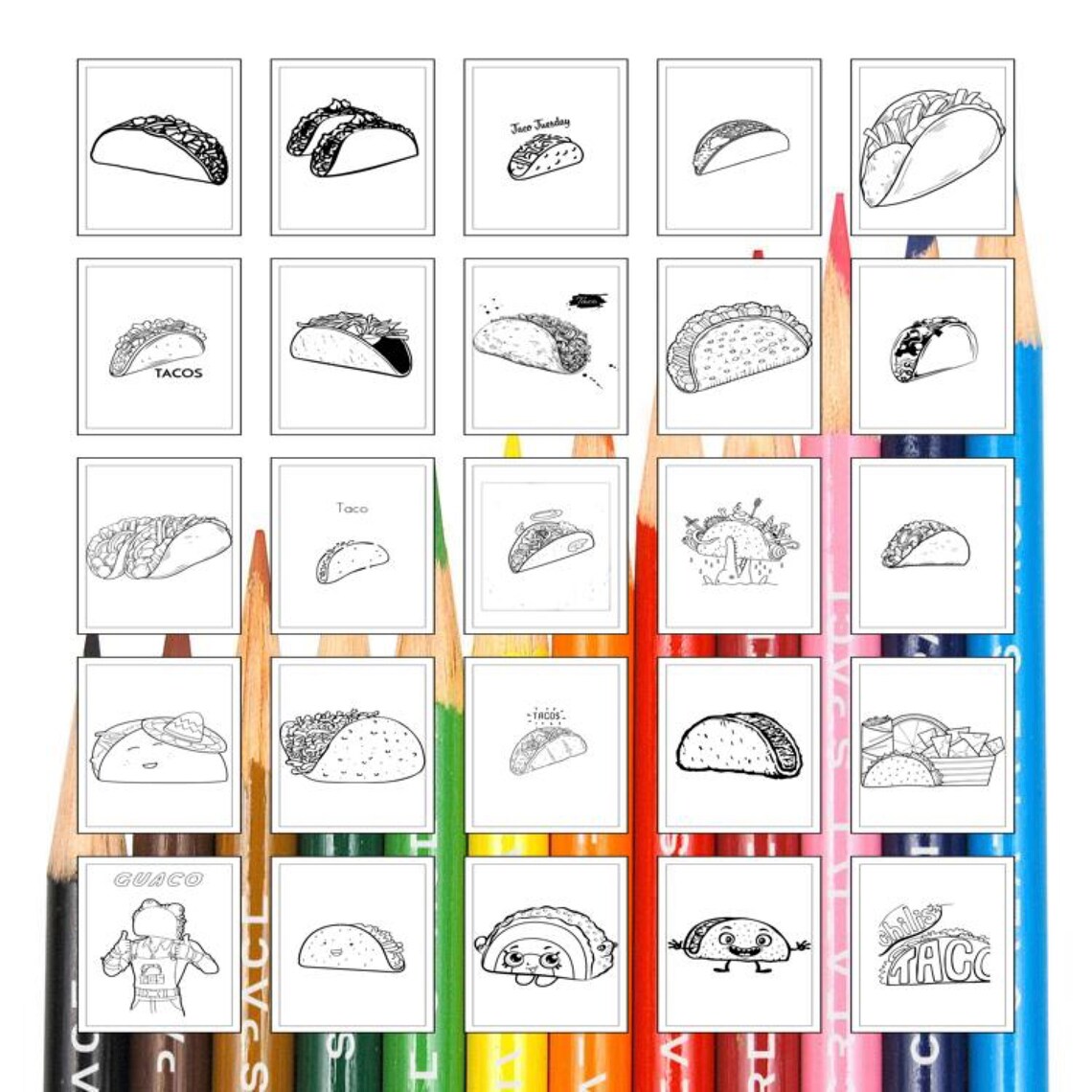 Printable Taco Coloring Pages for Kids and Adults | 25 Pages | Instant ...