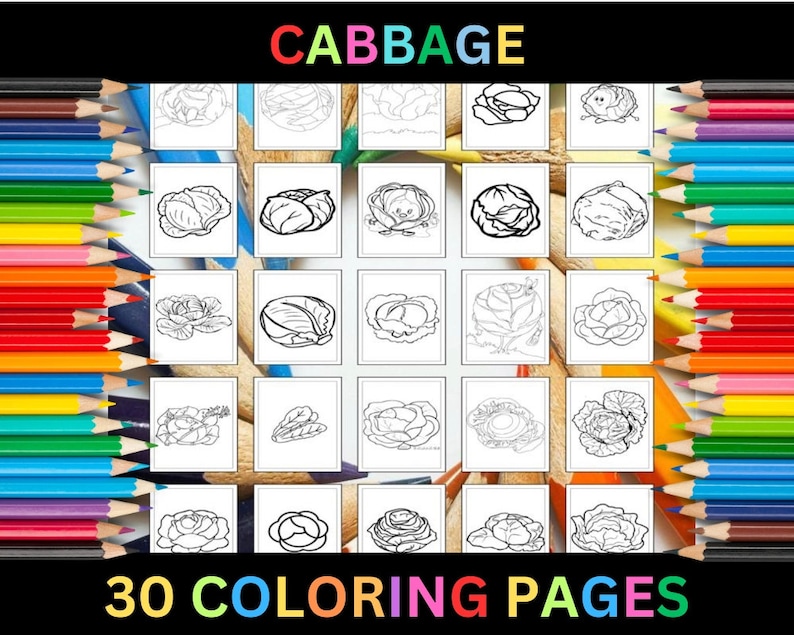 Printable Cabbage Coloring Pages for Kids & Adults | 30 Pages | Instant ...