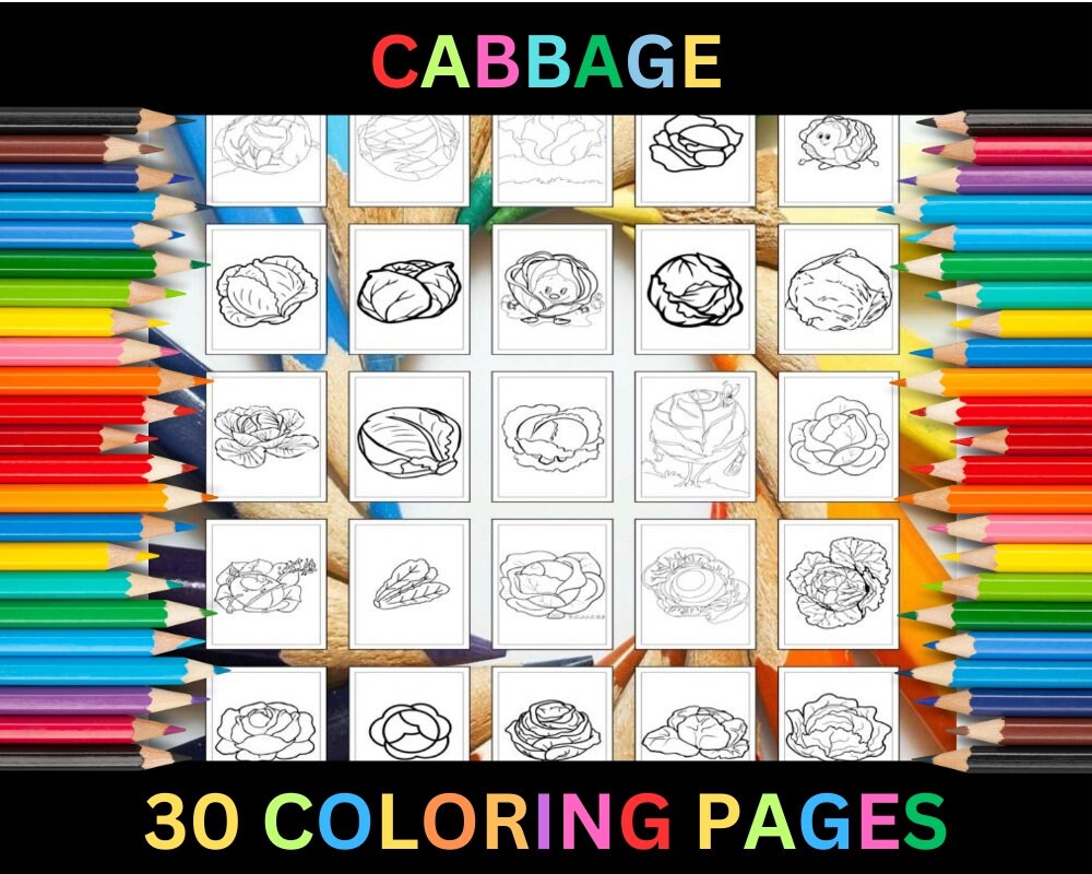 Printable Cabbage Coloring Pages for Kids & Adults | 30 Pages | Instant ...