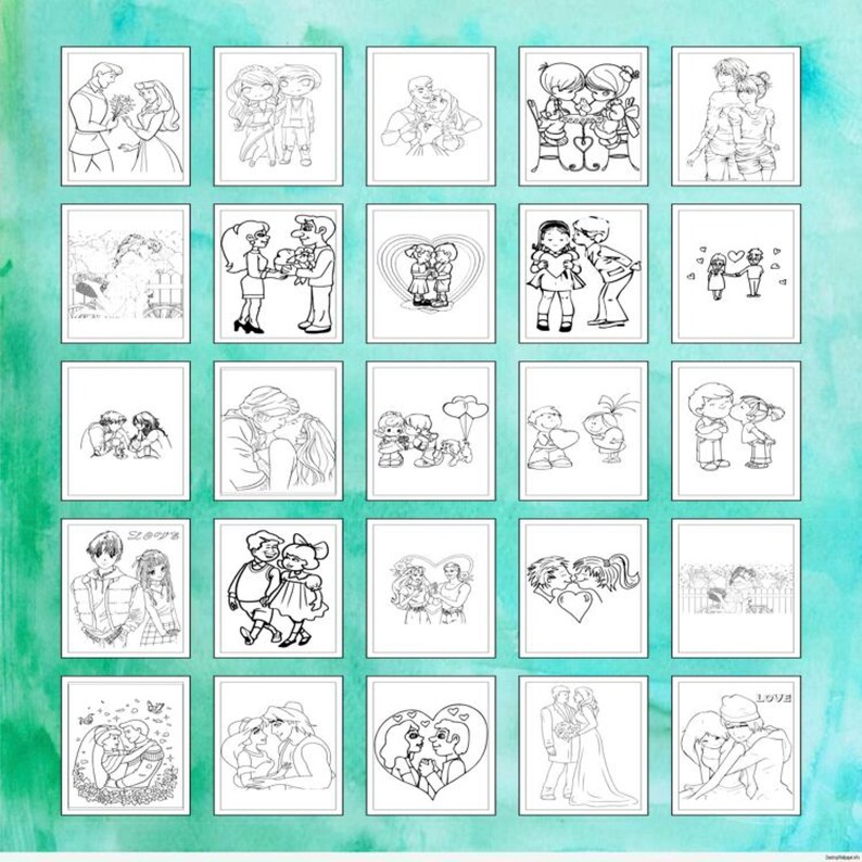 Printable Couples Coloring Pages for Kids & Adults | 90 Pages |instant ...