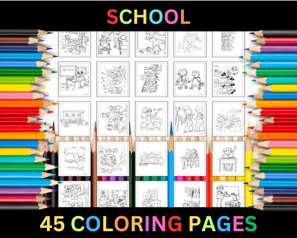 Printable School Coloring Pages for Kids & Adults | 45 Pages | Instant ...