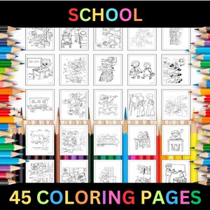 Printable School Coloring Pages for Kids & Adults | 45 Pages | Instant ...