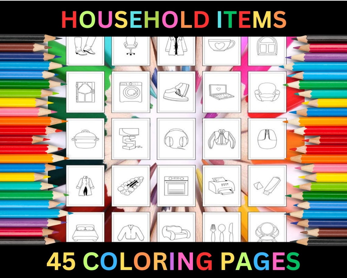 Printable Household Items Coloring Pages for Kids & Adults | 45 Pages ...