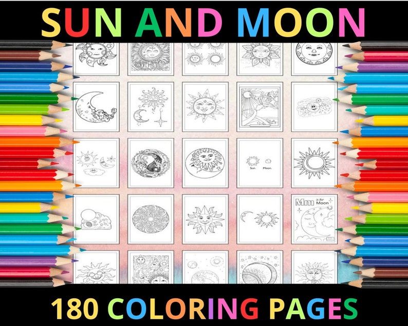 Printable Sun & Moon Coloring Pages for Kids and Adults | 180 Pages ...