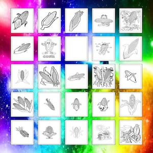 Printable Corn Coloring Pages for Kids & Adults | 25 Pages | Instant ...