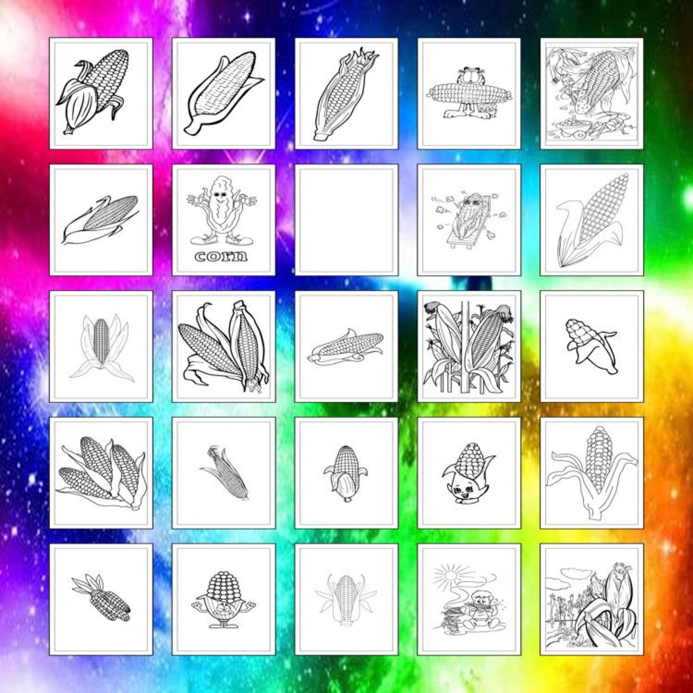 Printable Corn Coloring Pages for Kids & Adults | 25 Pages | Instant ...