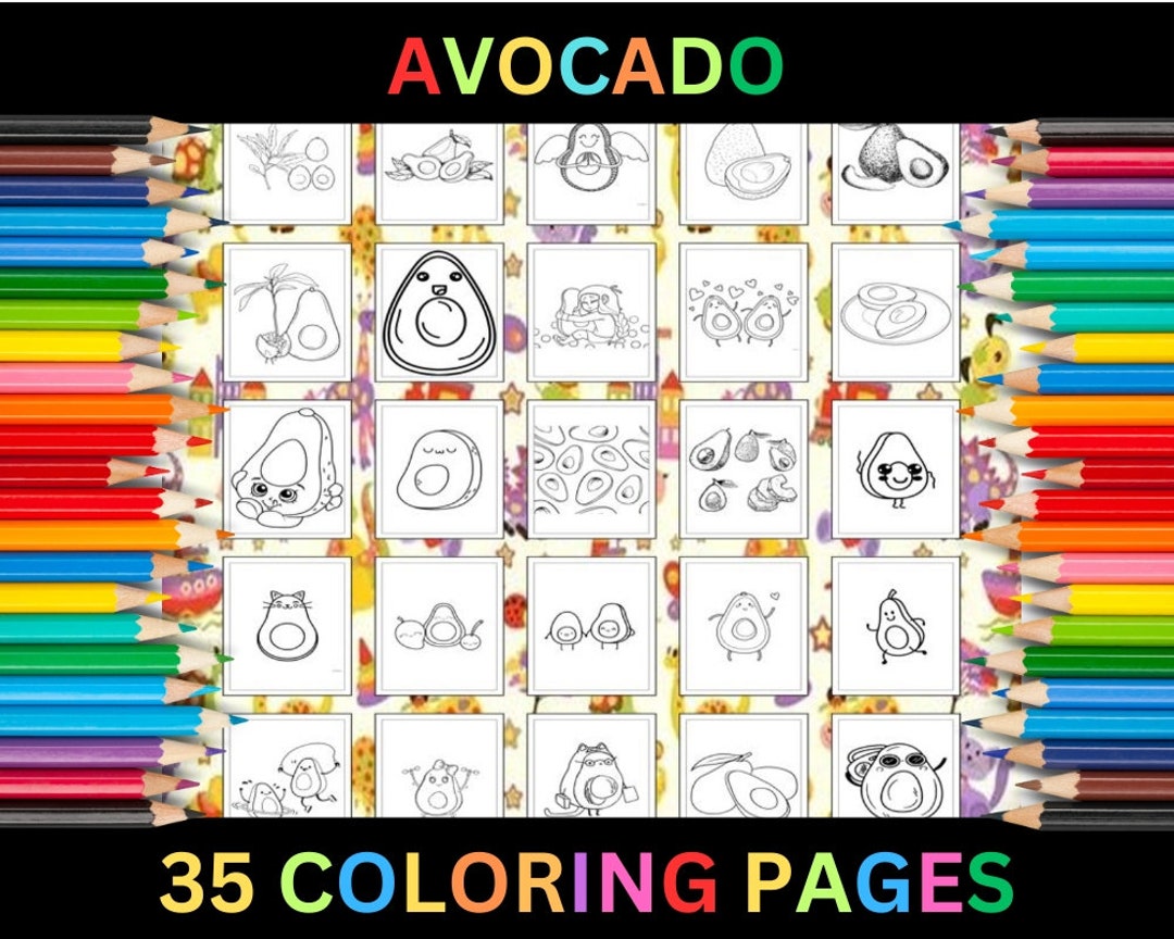 Printable Avocado Coloring Pages for Kids & Adults | 35 Pages | Instant ...