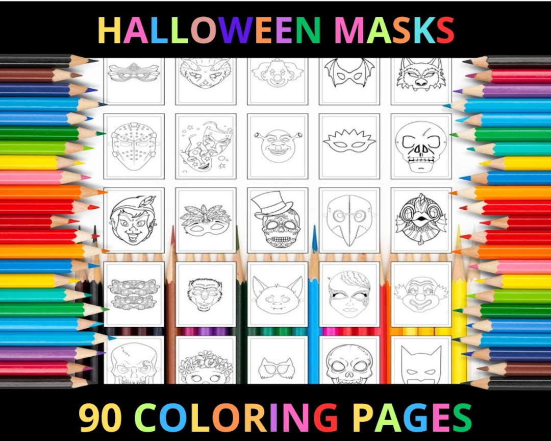 Printable Halloween Masks Coloring Pages for Kids and Adults | 90 Pages ...