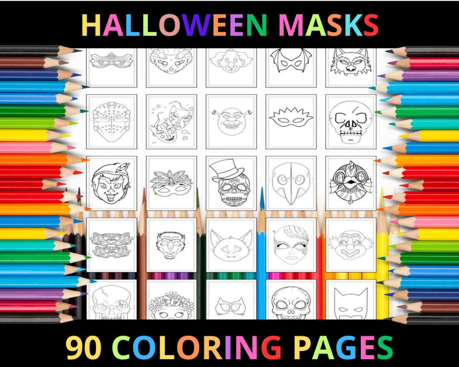 Printable Halloween Masks Coloring Pages for Kids and Adults | 90 Pages ...