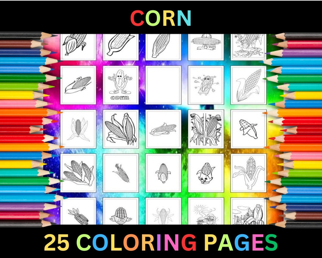 Printable Corn Coloring Pages for Kids & Adults | 25 Pages | Instant ...