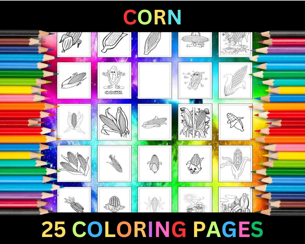 Printable Corn Coloring Pages for Kids & Adults | 25 Pages | Instant ...