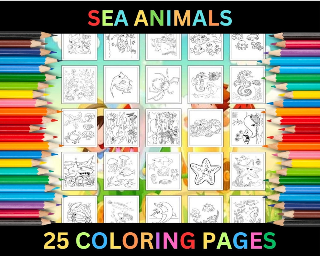 Printable Sea Animals Coloring Pages for Kids & Adults 25 Pages Instant ...