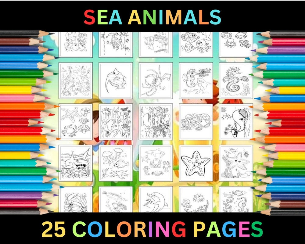 Printable Sea Animals Coloring Pages for Kids & Adults 25 Pages Instant ...