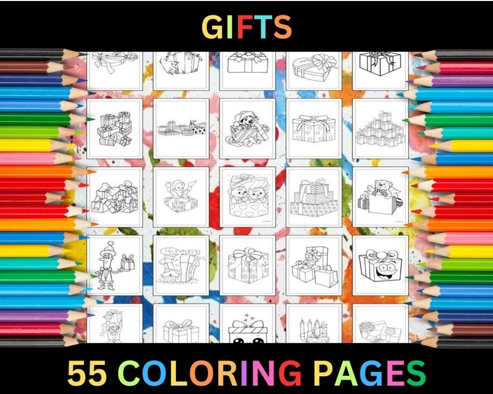 Printable Gifts Coloring Pages for Kids & Adults 55 Pages - Etsy