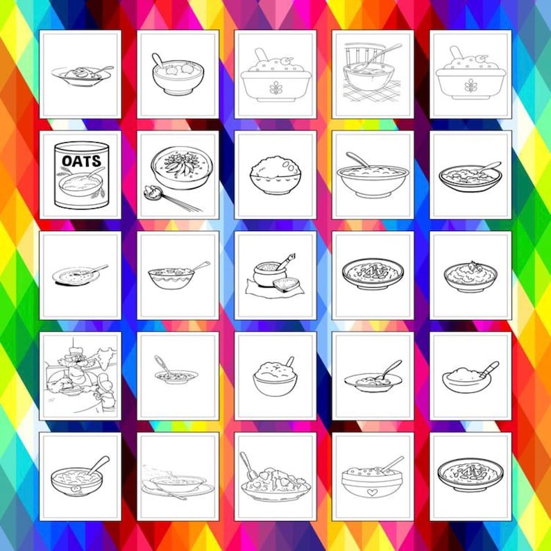 Printable Oatmeal Coloring Pages for Kids & Adults | 25 Pages | Instant ...
