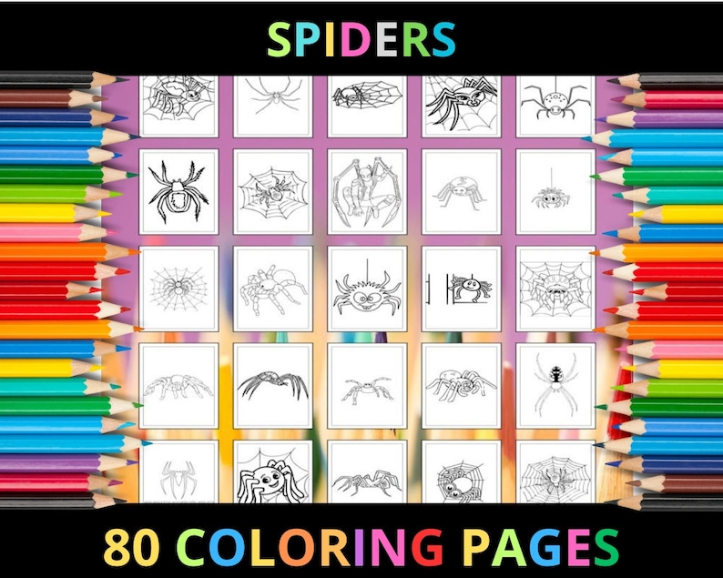 Printable Spiders Coloring Pages for Kids & Adults 80 Pages - Etsy