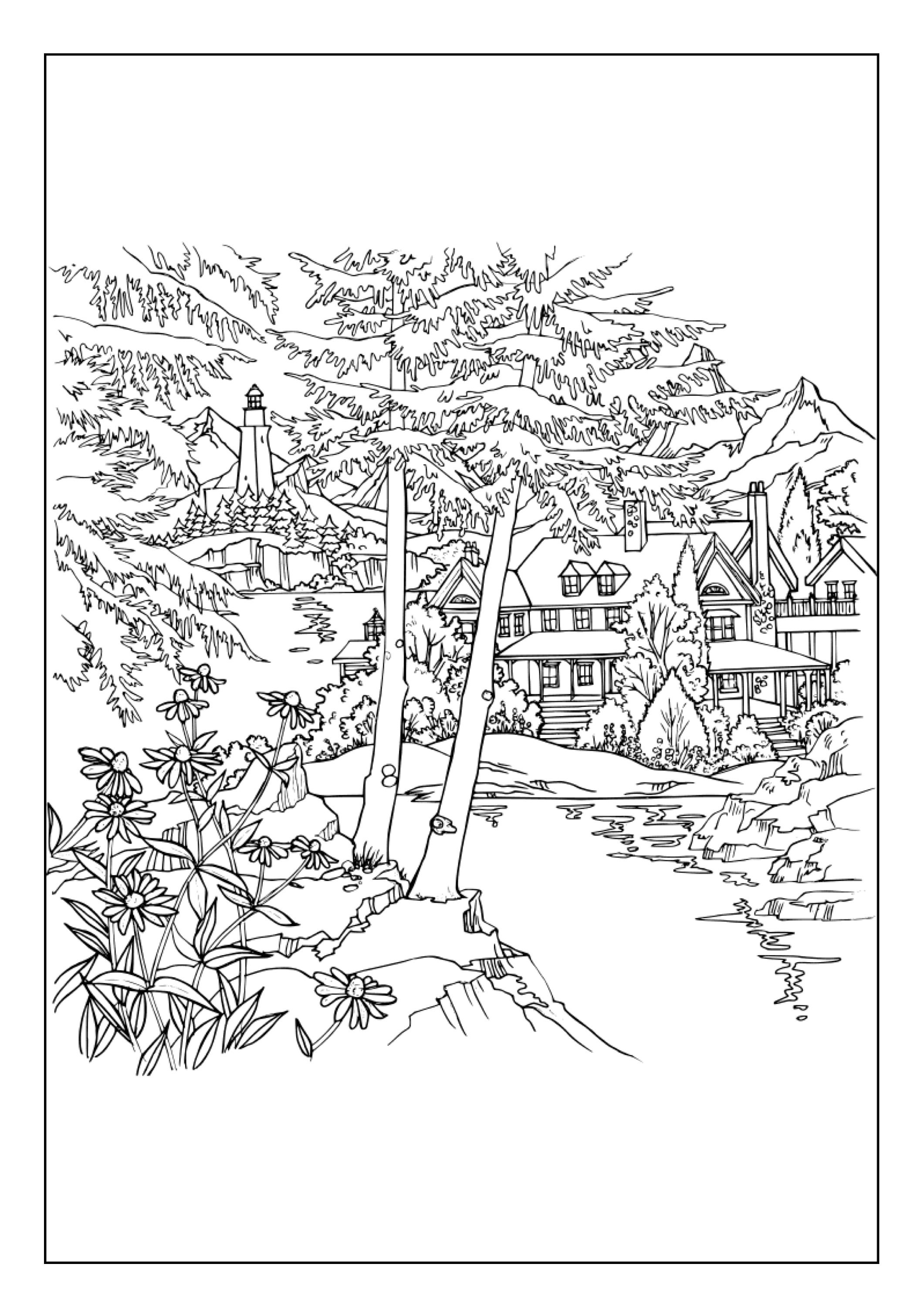 Printable Scenery Coloring Pages for Kids and Adults | 50 Pages ...