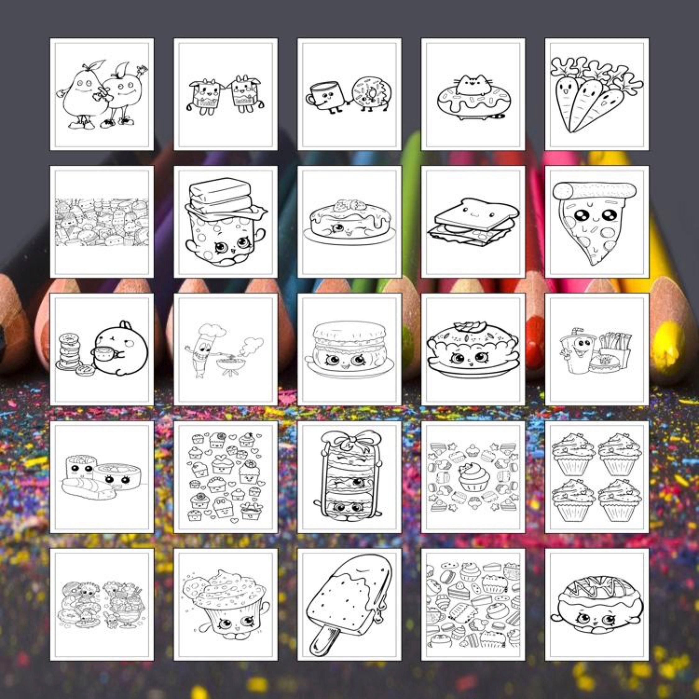 Printable Cute Food Coloring Pages for Kids and Adults | 100 Pages ...