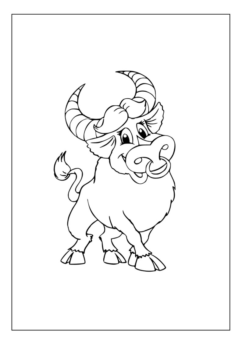 Printable Bull Coloring Pages for Kids & Adults | 40 Pages | Instant ...