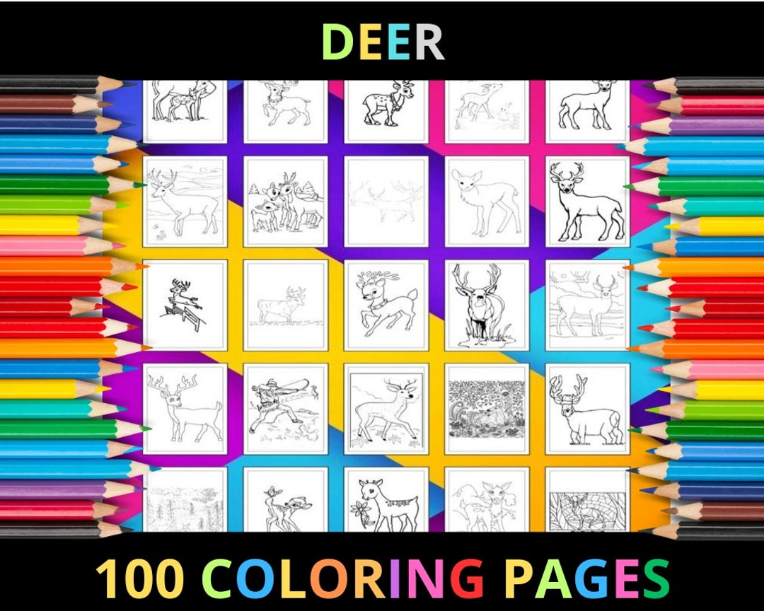 Printable Deer Coloring Pages for Kids and Adults | 100 Pages | Instant ...