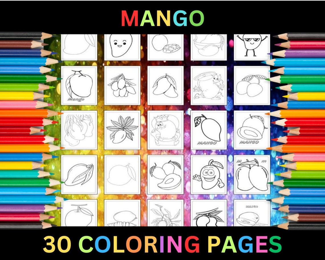 Printable Mango Coloring Pages for Kids & Adults | 30 Pages | Instant ...