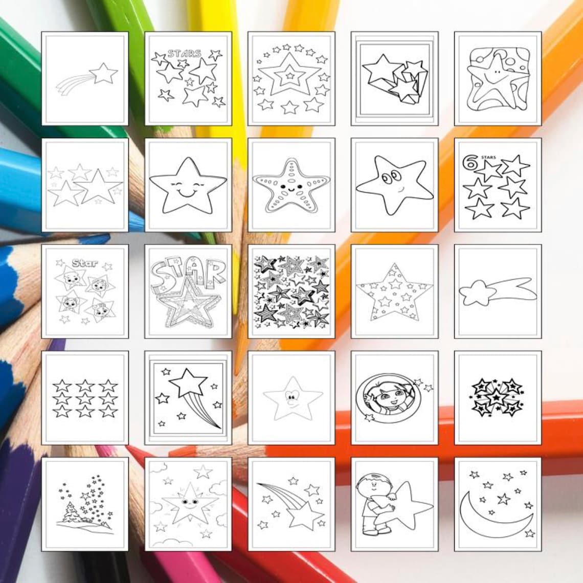Printable Stars Coloring Pages for Kids and Adults | 85 Pages | Instant ...