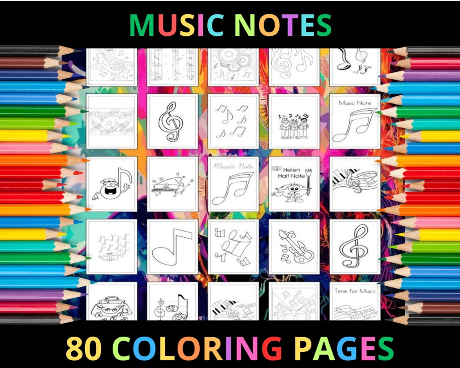Printable Music Notes Coloring Pages for Kids and Adults | 80 Pages ...