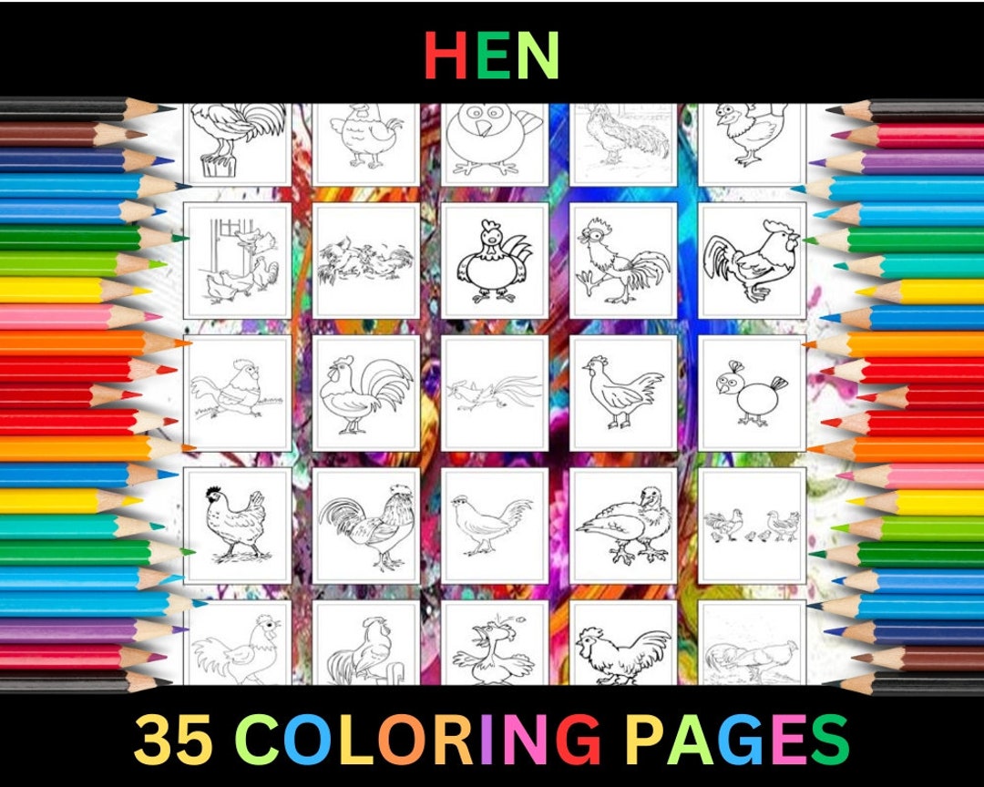 Printable Hen Coloring Pages for Kids & Adults | 35 Pages | Instant ...