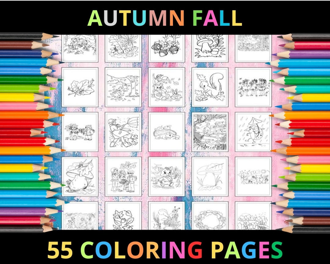 Printable Autumn Fall Coloring Pages for Kids and Adults | 55 Pages ...